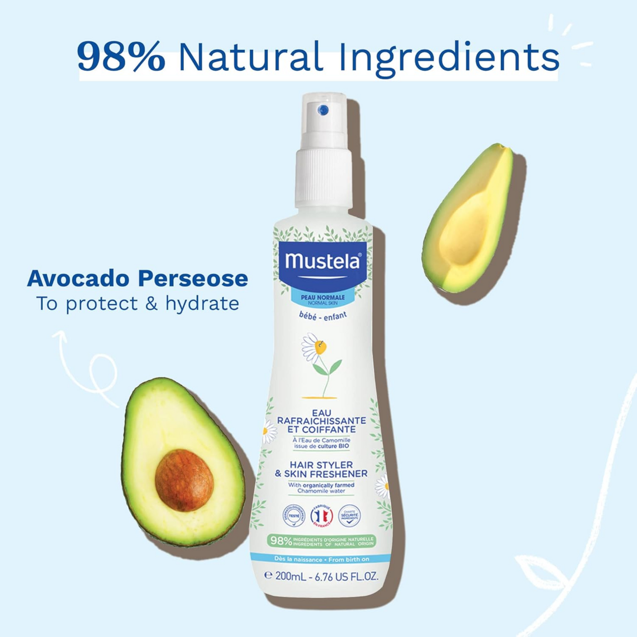 Mustela Baby Hair Styler & Skin Freshener - with Natural Avocado & Cha
