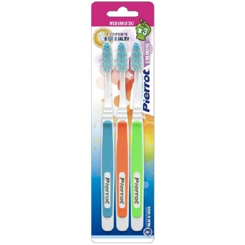 Pierrot Colours Medium Toothbrush (Value Pack of 3, Assorted Colour)